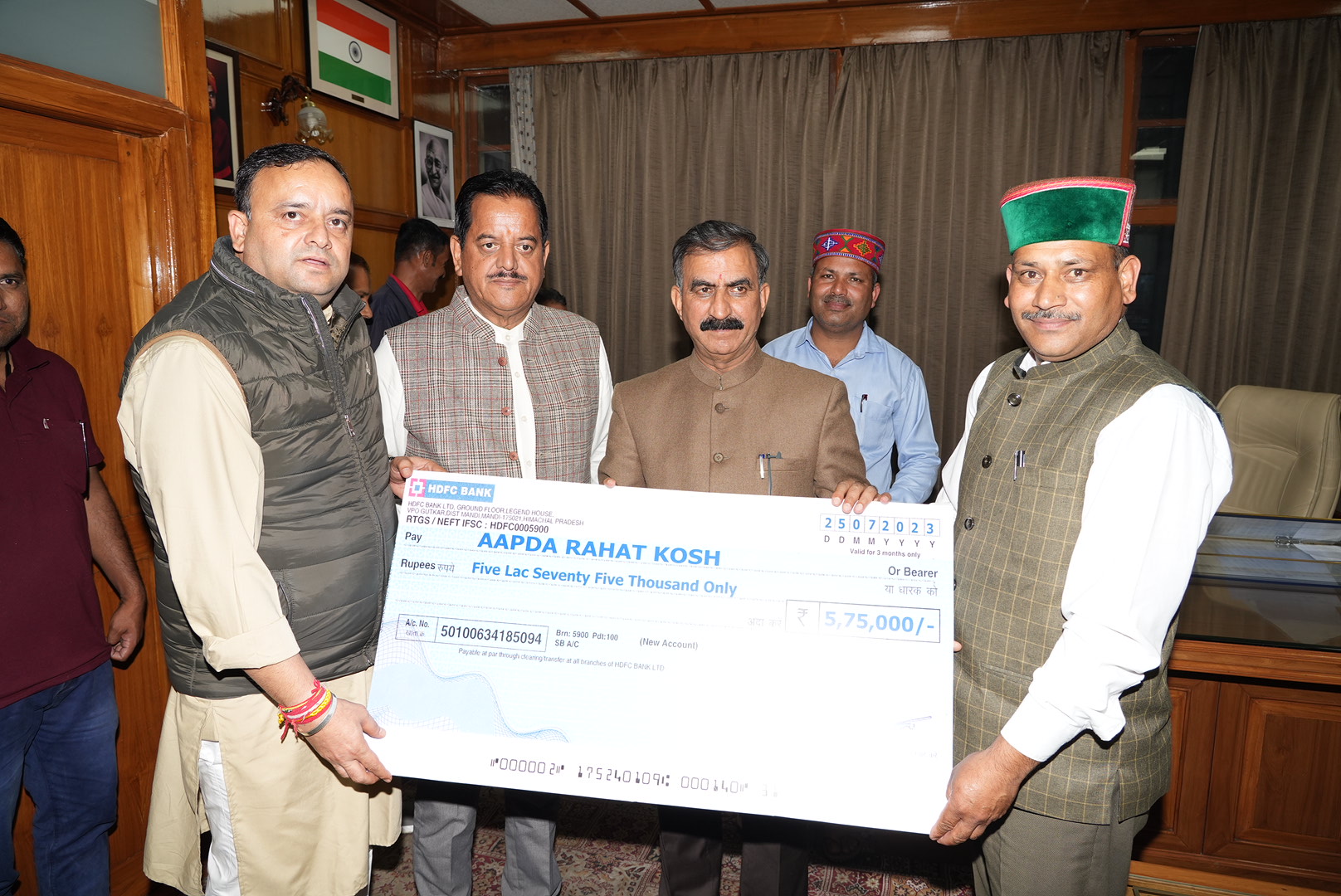 Five Lakh Seventy Five Thousand donation towards CM Relief Fund ...