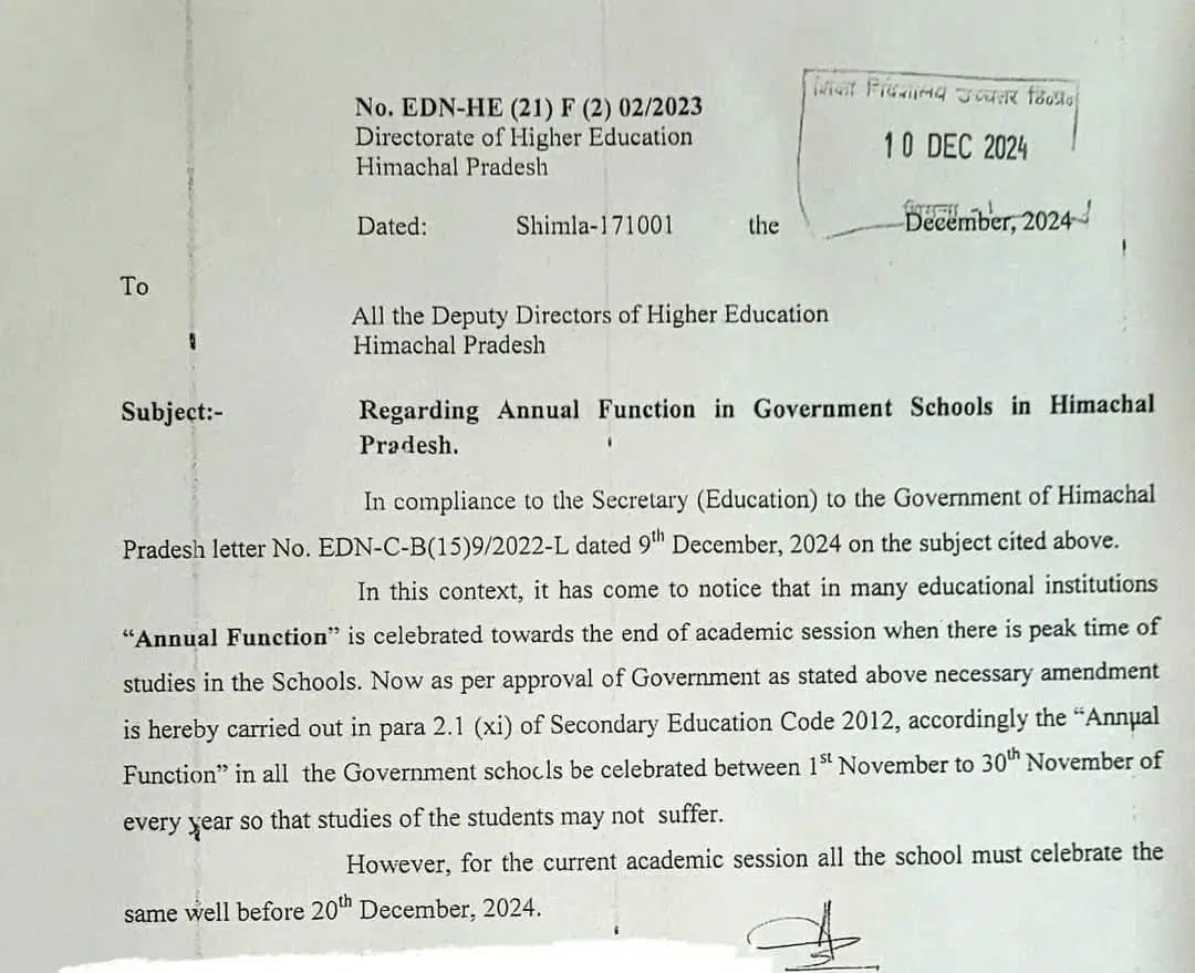 Revised Schedule for Annual Function in Government Schools - Himachal ...